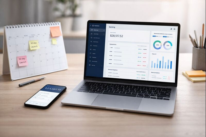 How to Build a Neobank MVP: 30-Day Demo to 90-Day Live · Finamp
